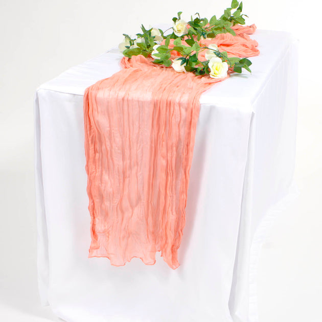 Shop Cheesecloth Table Runners (Coral) | Luna Wedding & Event Supplies