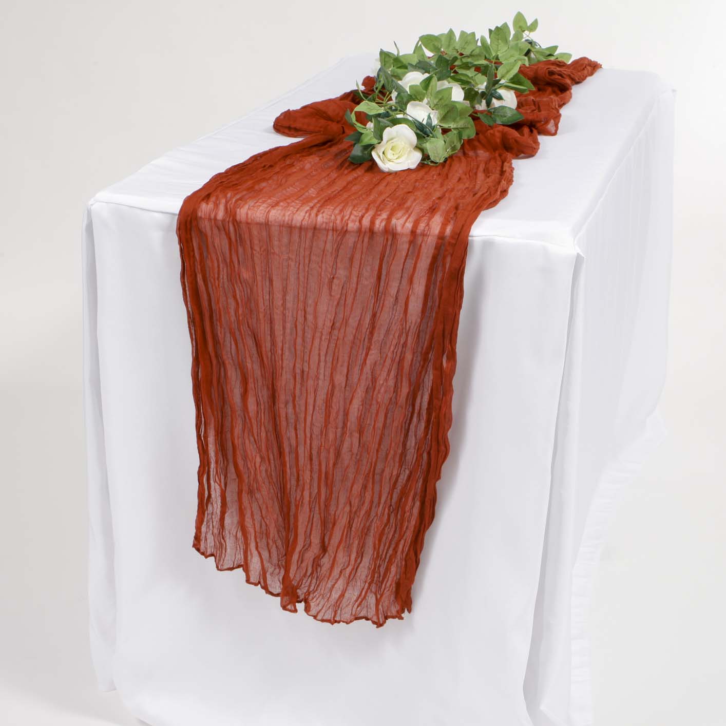 Shop Cheesecloth Table Runners (Rust) | Luna Wedding & Event Supplies