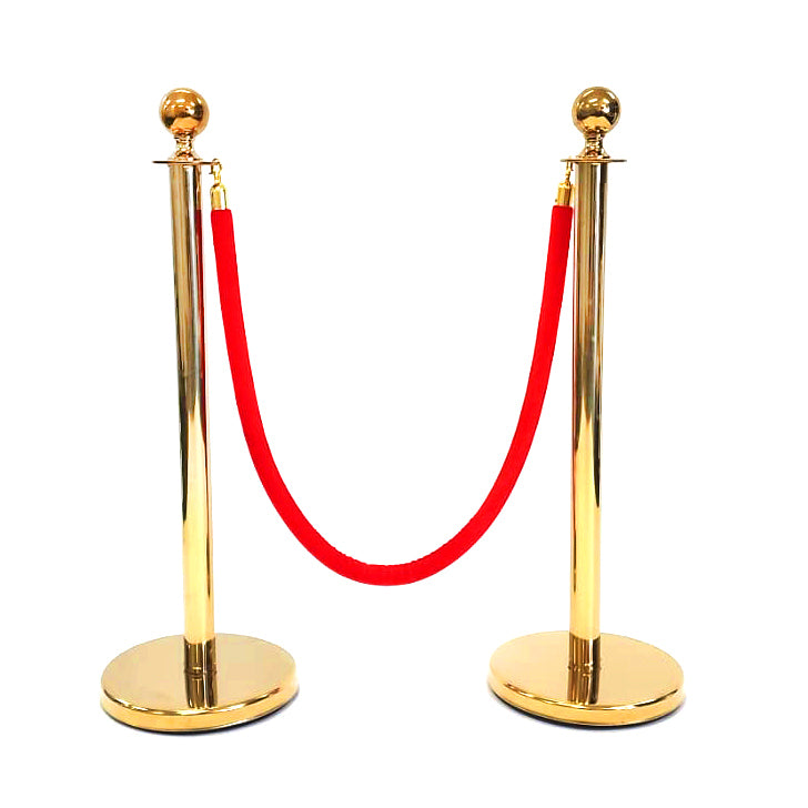 Premium Bollard / Stanchion & Velvet Rope Set (Gold with Red Rope ...