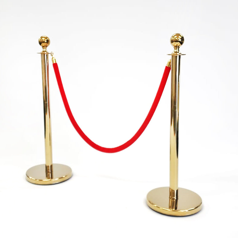 Premium Bollard / Stanchion & Velvet Rope Set (Gold with Red Rope ...
