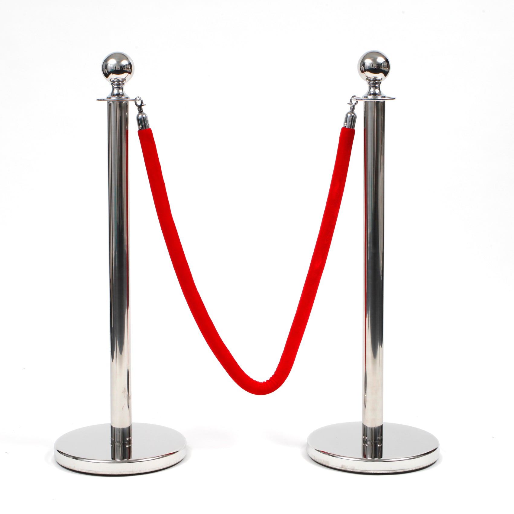 Premium Bollard / Stanchion & Velvet Rope Set (Silver with Red Rope ...