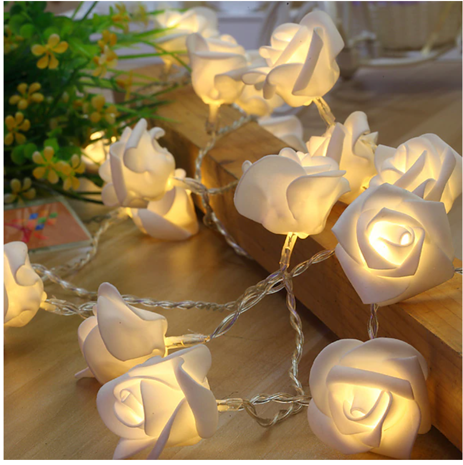 Warm White LED Roses - 20 Flower fairy lights - 3m string – Luna ...