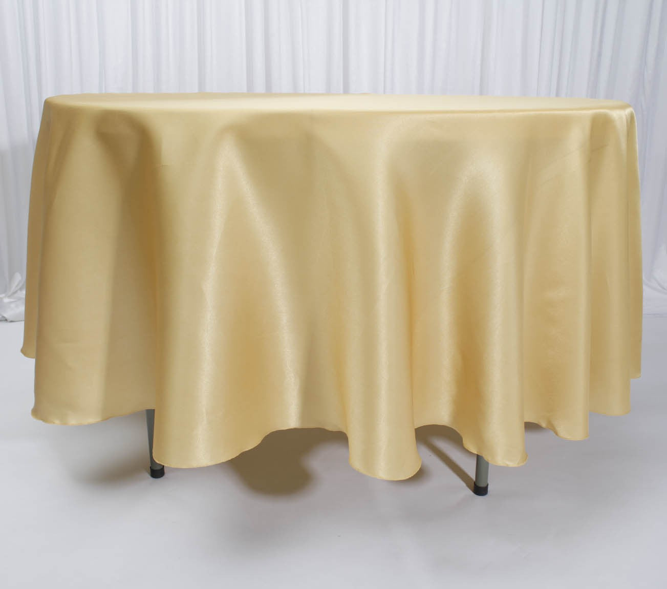 Shop Gold Round Satin Tablecloth Overlay (230cm) | Luna Wedding & Event ...